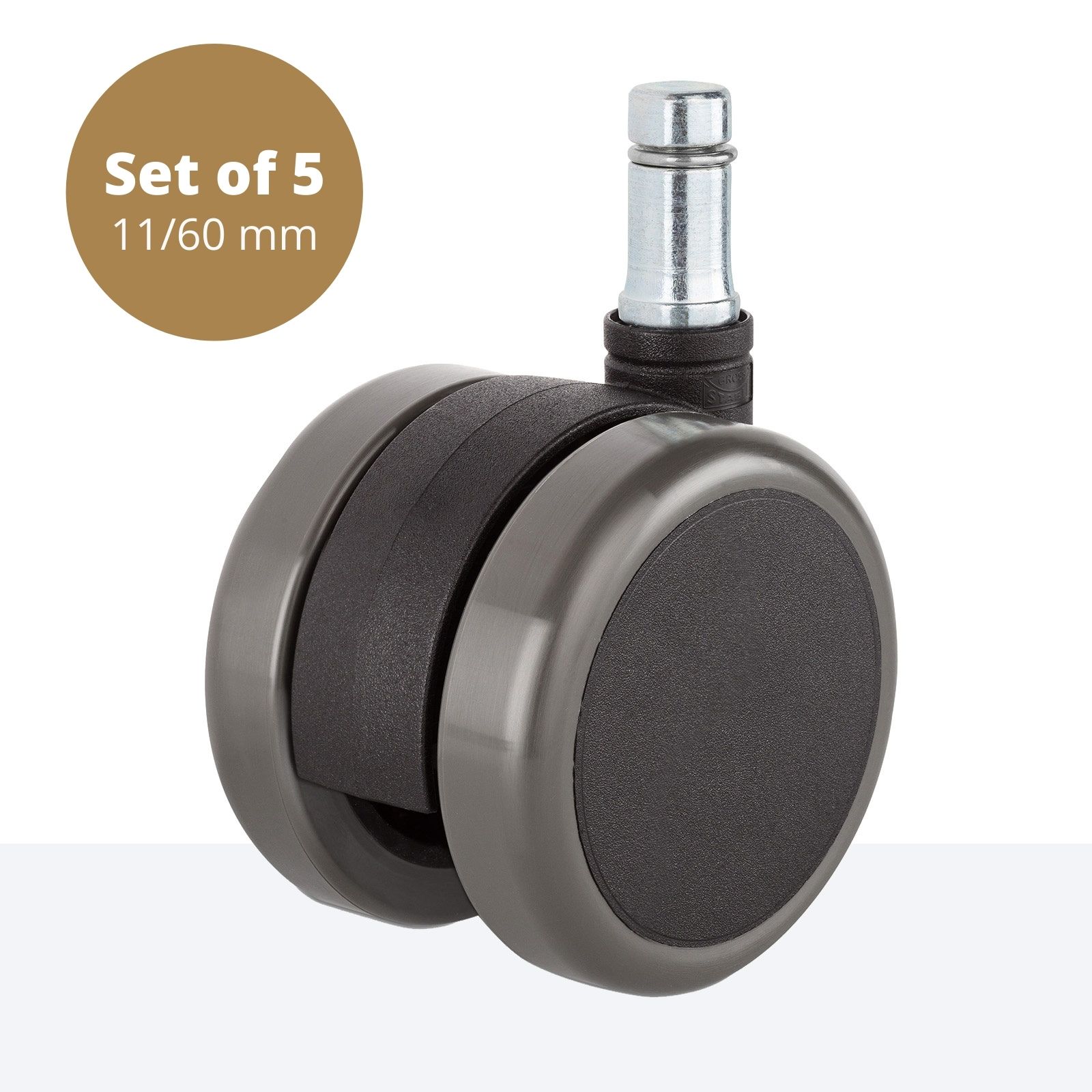 Hard floor casters (11mm Ø pin & 60mm Ø caster) – Set of 5 | Floor ...